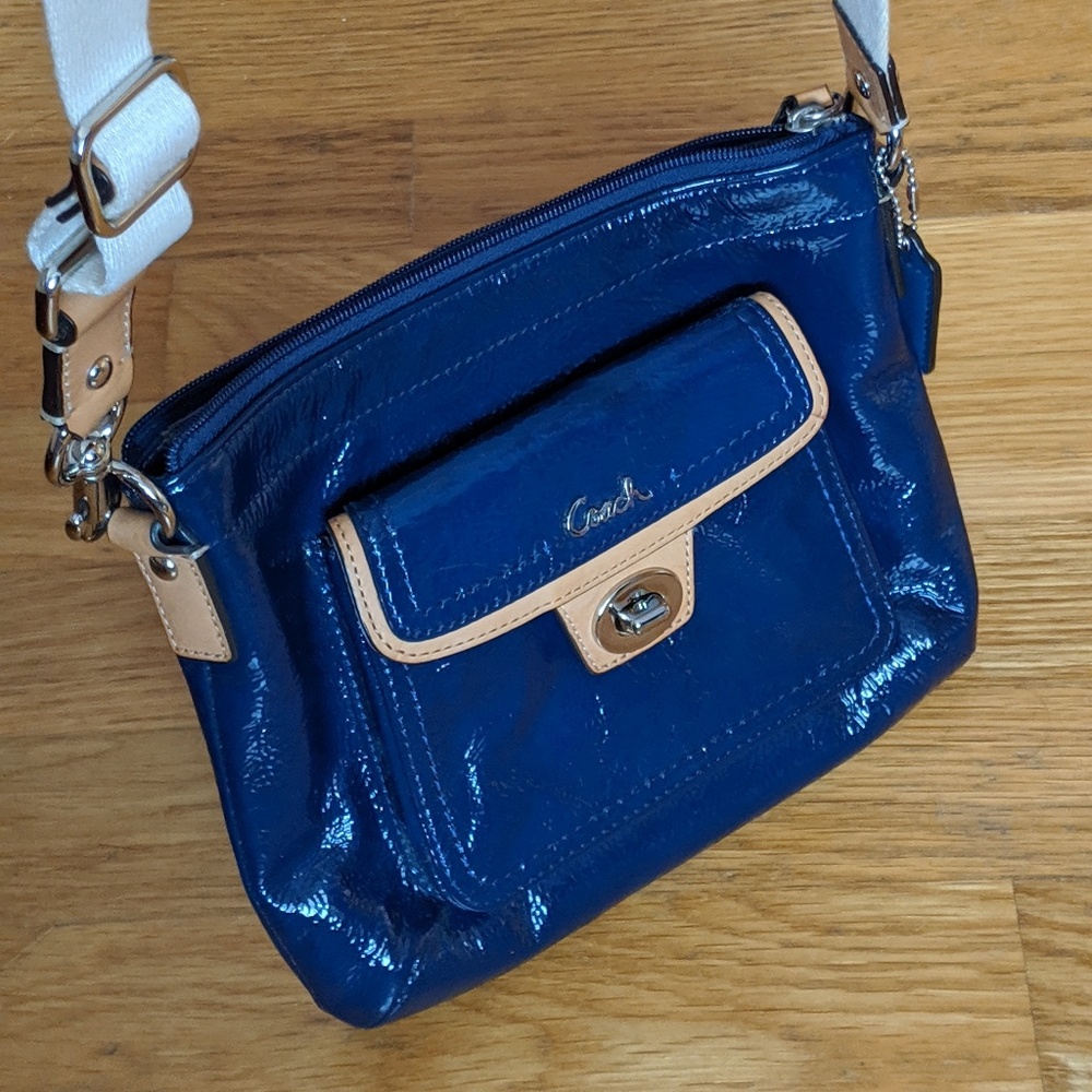 Coach Navy And Tan Patent Crossbody Bag - Gem
